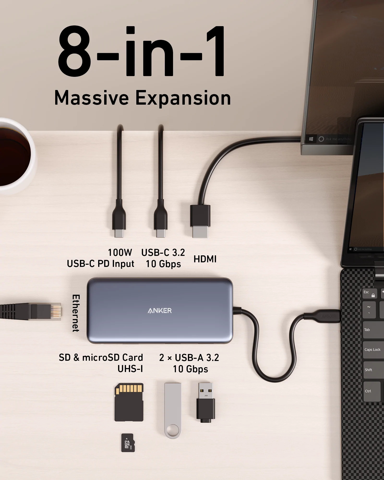Anker 555 USB C Hub, 8v1 Anker 555 USB C Hub, 8v1